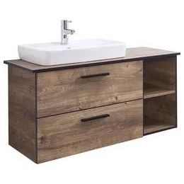 Badm&ouml;bel-Set SAPHIR "Quickset 374 Keramik-Aufsatzwaschtisch mit Unterschrank, 103 cm breit", braun (eiche ribbeck quer nachbildung), B:103cm H:61,6cm T:44,5cm, Holzwerkstoff, Kastenm&ouml;bel-Sets, Badm&ouml;bel-Set, Waschplatz mit 2 Schubladen, 2 F&auml;cher, Eiche Ribbeck quer Nachbildung