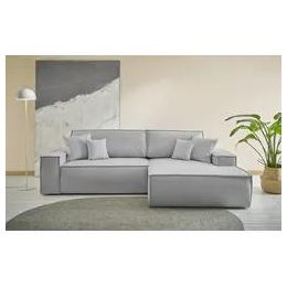 Ecksofa OTTO HOME "FINNLEY, L-Form 257 cm, Schlafsofa", silber, B:267cm H:85cm T:167cm, Bezugstoff 100% PES ;Atmungsaktives Gewebe ;Easy Clean ;Gramatur 340g/ qm +/- 5%, Sofas, Ecksofa, mit Bettkasten, in Boucl&eacute;, Struktur fein und Mega Cord