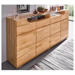 Sideboard OTTO HOME "Vetro,200cm breit,40 cm tief,4 Schubladen Oberplatte aus Glas", beige (kernbuche teilmassiv), B:200cm H:95cm T:40cm, Holz teilmassiv, Sideboards, Sideboard, Kernbuche massiv, Holzwerkstoff, 4T&uuml;ren,4 Schubladen, Griffmulden, Topseller