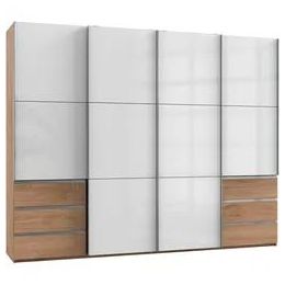 Schwebet&uuml;renschrank wimex "Level by fresh to go", wei&szlig; (plankeneichefarben, wei&szlig;), B:300cm H:236cm T:65cm, Schr&auml;nke, Schwebet&uuml;renschrank, mit Synchron&ouml;ffnung