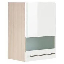 Glash&auml;ngeschrank Optifit "Bern", wei&szlig; (wei&szlig; hochglanz, akaziefarben), B:50cm H:70,4cm T:34,9cm, Schr&auml;nke, Glash&auml;ngeschrank, Breite 50 cm, Front mit Milchglas-Einsatz, mit Metallgriff