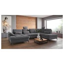 Wohnlandschaft OTTO HOME "Costello U-Form, B: 363 cm mit Sitztiefen-, Armteilverstellung &", grau, B:363cm H:89cm T:223cm, 100% Polyester;Samtoptik (100% Polyester), Sofas, Wohnlandschaft, 3 Nierenkissen, optional Bettfunktion & Bettkasten
