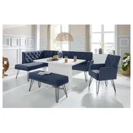 Eckbank exxpo - SOFA FASHION "Doppio, Chesterfield Optik, komfortabel und bequem, hohe Designf&uuml;&szlig;e", blau (navy), B:158cm H:90cm T:236cm, 100% Polyester, Sitzb&auml;nke, Eckbank, Frei im Raum stellbar