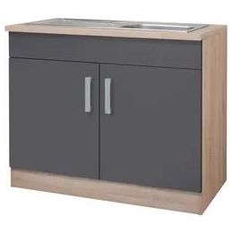 Sp&uuml;lenschrank KOCHSTATION "KS-Toronto, Breite 100 cm", grau (anthrazit, eiche), B:100cm H:85cm T:60cm, Holzwerkstoff, Schr&auml;nke, Sp&uuml;lenschrank
