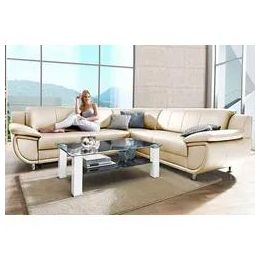 Ecksofa Trendmanufaktur "Rondo wahlweise mit Schlaffunktion, bequeme Armlehnen", beige, B:267cm H:85cm T:247cm, Microfaser PRIMABELLE (100% Polyester);Kunstleder SOFTLUX;Struktur (54% Polyacryl, 46% Polyester);NaturLEDER (echtes Rindsleder) in Sitz und R&uuml;cken, Korpus Kunstleder SOFTLUX, Sofas, Ecksofa, L-Form, wahlw.mit Federkern, F&uuml;&szlig;e chromfarben, Unser Dauertiefpreis
