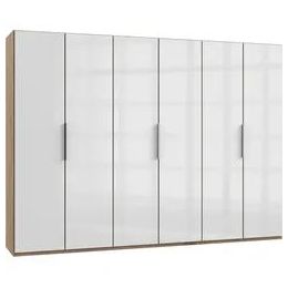 Kleiderschrank wimex "Level by fresh to go", braun (plankeneichefarben, wei&szlig;glas), B:300cm H:216cm T:58cm, Schr&auml;nke, Kleiderschrank Dreht&uuml;renschrank, T&uuml;ren vollfl&auml;chig mit farbigem Glas