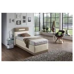 Boxspringbett, beige (dunkelbeige, beige), Kaltschaum-Topper, Liegefl&auml;che B/L: 90cm x 200cm, H3, 7-Zonen-Kaltschaummatratze, Bezug Obermatratze 100% Polyester, waschbar bis 60C;Bezug Unterbox und Kopfteil: Mikrofaservelours (100% Polyester), Westfalia Schlafkomfort, Komplettbetten, Boxspringbett, mit LED-Beleuchtung
