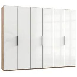 Kleiderschrank wimex "Level by fresh to go", braun (plankeneichefarben, wei&szlig;glas), B:300cm H:236cm T:58cm, Schr&auml;nke, Kleiderschrank Dreht&uuml;renschrank, T&uuml;ren vollfl&auml;chig mit farbigem Glas