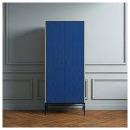 Dreht&uuml;renschrank Andas, blau (dunkelblau), B:80cm H:190cm T:55cm, FSC-zertifizierter Holzwerkstoff, Schr&auml;nke, Dreht&uuml;renschrank, Fr&auml;sungen in den Fronten, goldene Griffe, Breite 80 cm, FSC