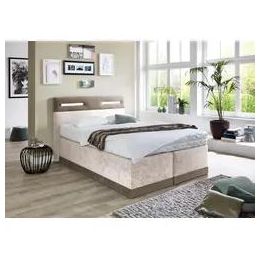 Boxspringbett, beige (dunkelbeige, beige), Kaltschaum-Topper, Liegefl&auml;che B/L: 140cm x 200cm, H3, 5-Zonen-Tonnentaschen-Federkernmatratze, Bezug Obermatratze 100% Polyester, waschbar bis 60C;Bezug Unterbox und Kopfteil: Mikrofaservelours (100% Polyester), Westfalia Schlafkomfort, Komplettbetten, Boxspringbett, mit LED-Beleuchtung