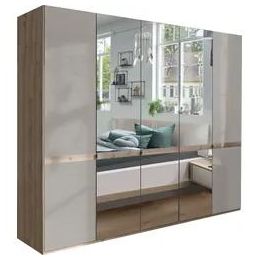 Kleiderschrank Wiemann "Barcelona", wei&szlig; (bianco, eiche nachbildung, glas champagner, kristallspiegel), B:246,3cm H:236cm T:58cm, Floatglas, Holzwerkstoff, Schr&auml;nke, Kleiderschrank, mit Spiegelfront und schmaler Bauchbinde
