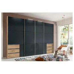 Schwebet&uuml;renschrank wimex "Level by fresh to go", grau (plankeneichefarben, grauglas), B:350cm H:216cm, Schr&auml;nke, Schwebet&uuml;renschrank, mit Glast&uuml;ren und Synchron&ouml;ffnung