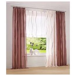 Gardine OTTO HOME "Dimona" Gr. 3, beige (creme, schoko), B:140cm H:225cm, Voile, Polyester, Gardinen, Gardine, 2er-Set, Bestseller, Polyester, Wellen
