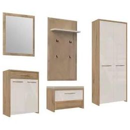 Garderoben-Set OTTO HOME "Gala", beige (beige hg, pacific walnuss decor), B:226cm H:192cm T:36cm, MDF, Spanplatte, Kastenm&ouml;bel-Sets, Soft-Close Funktion, Hochglanz UV lackiert