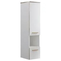 Midischrank SAPHIR "Quickset 931 Badschrank in Wei&szlig; Glanz, 1 T&uuml;r, 1 Nische, 1 Schublade", wei&szlig; (wei&szlig; glanz, kante riviera eiche), B:30cm H:122,5cm T:33cm, Schr&auml;nke, Midischrank, 2 Glas-Einlegeb&ouml;den, inkl. T&uuml;rd&auml;mpfer, 30 cm breit, 123,2 cm hoch