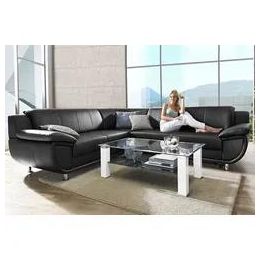 Ecksofa Trendmanufaktur "Rondo wahlweise mit Schlaffunktion, bequeme Armlehnen", schwarz, B:267cm H:85cm T:247cm, Microfaser PRIMABELLE (100% Polyester);Kunstleder SOFTLUX;Struktur (54% Polyacryl, 46% Polyester);NaturLEDER (echtes Rindsleder) in Sitz und R&uuml;cken, Korpus Kunstleder SOFTLUX, Sofas, Ecksofa, L-Form, wahlw.mit Federkern, F&uuml;&szlig;e chromfarben, Unser Dauertiefpreis