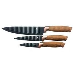 Messer-Set King "Essential", braun (holzfarben, schwarz), Spezialklingenstahl, Kochmesser-Sets, Wellenschliff, Griffe in Holzoptik, im Geschenketui