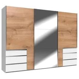 Schwebet&uuml;renschrank wimex "Level by fresh to go", wei&szlig; (wei&szlig;, plankeneichefarben), B:300cm H:236cm T:65cm, Schr&auml;nke, Schwebet&uuml;renschrank, jeweils mit einer Spiegelt&uuml;r