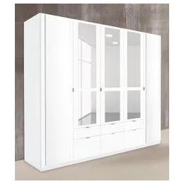 Kleiderschrank Priess, wei&szlig;, B:230cm H:193cm T:54cm, Holzwerkstoff, Schr&auml;nke, Kleiderschrank Dreht&uuml;renschrank, mit gerundeten Elementen auf den Au&szlig;ent&uuml;ren
