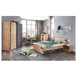 Schreibtisch wimex "Liverpool, Tisch im coolen Loft Style", braun (plankeneiche nachbildung, graphitfarben), B:140cm H:74cm T:70cm, Tische, Schreibtisch, mit Kufen aus Metall, 140/70/74 cm