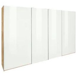 Schwebet&uuml;renschrank wimex "Level by fresh to go", braun (plankeneichefarben, wei&szlig;glas), B:300cm H:236cm, Schr&auml;nke, Schwebet&uuml;renschrank, mit Glast&uuml;ren und Synchron&ouml;ffnung