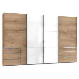 Schwebet&uuml;renschrank wimex "Level by fresh to go", braun (plankeneichefarben, wei&szlig;glas), B:350cm H:216cm T:65cm, Schr&auml;nke, Schwebet&uuml;renschrank, mit Glast&uuml;ren und Synchron&ouml;ffnung