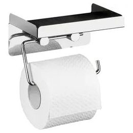 Toilettenpapierhalter Wenko, silber (edelstahlfarben, silberfarben), B:16cm H:12,5cm L:11,5cm, Edelstahl, Toilettenpapierhalter, 2in1 Kombination