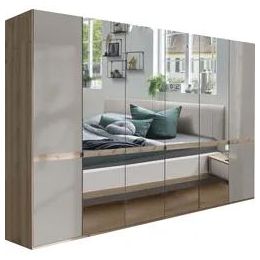 Kleiderschrank Wiemann "Barcelona", wei&szlig; (bianco, eiche nachbildung, glas champagner, kristallspiegel), B:295,2cm H:216cm T:58cm, Floatglas, Holzwerkstoff, Schr&auml;nke, Kleiderschrank, mit Spiegelfront und schmaler Bauchbinde
