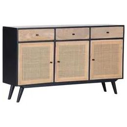 Sideboard GUTMANN FACTORY "Linus", schwarz (natur, schwarz), B:155cm H:90cm T:42cm, Massivholz, Sideboards, Sideboard, Kommode, Breite 155 cm