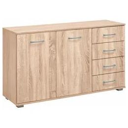 Kombikommode Priess "Barcelona mit 4 Schubk&auml;sten und T&uuml;r in 6 Farben", braun (struktureichefarben hell), B:123cm H:71cm T:38cm, Holzwerkstoff, Sideboards, Kombikommode
