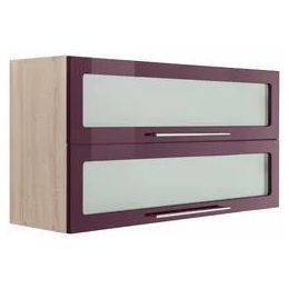 Glash&auml;ngeschrank KOCHSTATION "KS-Samos", lila (aubergine hochglanz, eiche sonoma), B:110cm H:57cm T:34cm, Schr&auml;nke, Glash&auml;ngeschrank, mit 2 Klappen