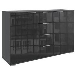 Kombikommode wimex "Easy", grau (graphit, schwarzglas), B:130cm H:83cm T:40,5cm, Sideboards, Kombikommode