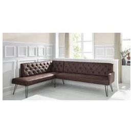 Eckbank exxpo - SOFA FASHION "Doppio, Chesterfield Optik, komfortabel und bequem, hohe Designf&uuml;&szlig;e", braun (chocco), B:197cm H:90cm T:255cm, 100% Polyester, Sitzb&auml;nke, Eckbank, Frei im Raum stellbar