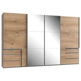 Schwebet&uuml;renschrank wimex "Level by fresh to go", braun (plankeneichenfarben), B:350cm H:216cm T:65cm, Schr&auml;nke, Schwebet&uuml;renschrank, mit Synchron&ouml;ffnung