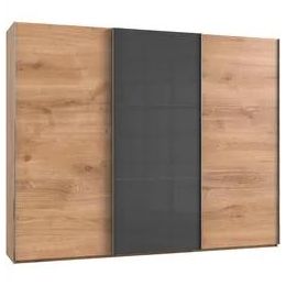 Schwebet&uuml;renschrank wimex "Level by fresh to go", grau (plankeneichefarben, grauglas), B:300cm H:236cm T:65cm, Schr&auml;nke, Schwebet&uuml;renschrank, mit jeweils einer Glast&uuml;r