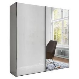 Schwebet&uuml;renschrank Wiemann "Monaco", grau (kieselgrau, dekor, glas wei&szlig;, kristallspiegel), B:197,3cm H:236cm T:67cm, Floatglas, Holzwerkstoff, Schr&auml;nke, Schwebet&uuml;renschrank, mit Glasfront sowie hochwertigen Beschl&auml;gen