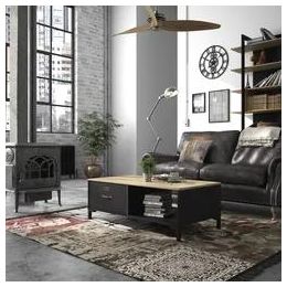 Couchtisch GAMI "Manchester", schwarz (schwarz, eiche helvezia, schwarz, eiche helvezia), B:110cm H:39,9cm T:59,6cm, Spanplatte aus Pinus sylvestris, Tische, Couchtisch Eckige Couchtische Holz-Couchtische, mit einer Aufbewahrungsniesche