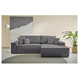 Ecksofa OTTO HOME "FINNLEY, L-Form 257 cm, Schlafsofa", grau (anthrazit), B:267cm H:85cm T:167cm, Bezugstoff 100% PES ;Atmungsaktives Gewebe ;Easy Clean ;Gramatur 340g/ qm +/- 5%, Sofas, Ecksofa, mit Bettkasten, in Boucl&eacute;, Struktur fein und Mega Cord