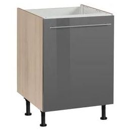 Sp&uuml;lenschrank Optifit "Bern", grau (grau hochglanz, akaziefarben), B:60cm H:87cm T:58,4cm, Schr&auml;nke, Sp&uuml;lenschrank, 60 cm breit, mit 1 T&uuml;r, mit h&ouml;henverstellbaren F&uuml;&szlig;en, mit Metallgriff