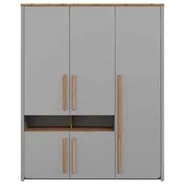 Kleiderschrank FORTE "Surfino", grau (grau, catania eiche), B:158cm H:194,2cm T:58,7cm, FSC-zertifizierter Holzwerkstoff, Schr&auml;nke, Kleiderschrank, mit 2 offenen F&auml;chern