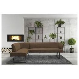 Eckbank exxpo - SOFA FASHION "Americano", braun (cognac), B:270cm H:83cm T:197cm, Sitzb&auml;nke, Eckbank, mit Keder und Metallf&uuml;&szlig;en, Bezug in verschiedenen Qualit&auml;ten
