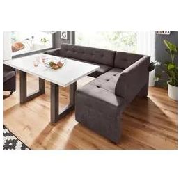 Eckbank exxpo - SOFA FASHION "Barista mit toller Detailverarbeitung, hohe Bodenfreiheit", braun (schwarz braun), B:157cm H:82cm T:245cm, Microfaser (Zusammensetzung: 100% Polyester);Lederfaserstoff (Grundgewebe 41% Lederfaser, 39% Polyester, 20% Baumwolle), Sitzb&auml;nke, Eckbank, Komfortsitzh&ouml;he 49cm, Frei im Raum stellbar