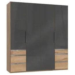 Kleiderschrank wimex "Level by fresh to go", grau (plankeneichefarben, grauglas), B:200cm H:216cm T:58cm, Schr&auml;nke, Kleiderschrank Dreht&uuml;renschrank, mit vollfl&auml;chigen Glast&uuml;ren