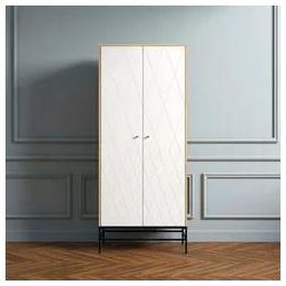 Kleiderschrank Andas "MIA", wei&szlig;, B:80cm H:190cm T:55cm, FSC-zertifizierter Holzwerkstoff, MDF, Schr&auml;nke, Kleiderschrank, Fr&auml;sungen in den Fronten, goldene Griffe, Breite 80 cm, FSC