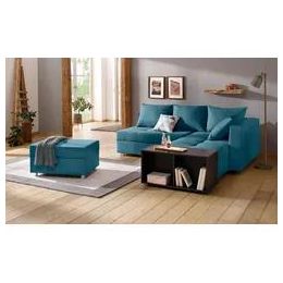 Ecksofa Home Affaire "Italia L-Form, B: 217 cm", blau (petrol), B:217cm H:80cm T:182cm, Struktur fein (100% Polyester);Microfaser PRIMABELLE (100% Polyester), Sofas, Ecksofa, Bettfunktion, Bettkasten & 1 Zierkissen, Federkern
