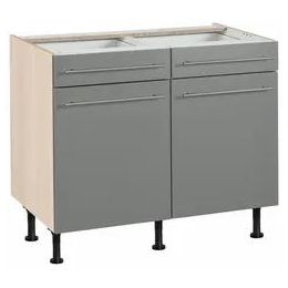 Unterschrank Optifit "Bern", grau (basaltgrau, akaziefarben), B:100cm H:87cm T:58,4cm, Schr&auml;nke, Unterschrank, 100 cm breit, mit 2 T&uuml;ren, 2 Schubk&auml;sten, h&ouml;henverstellbare F&uuml;&szlig;e