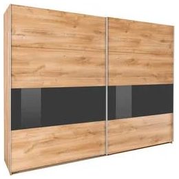 Schwebet&uuml;renschrank wimex "Bramfeld TOPSELLER Kleiderschrank", braun (plankeneiche, absetzung grauglas), B:270cm H:208cm T:64cm, Schr&auml;nke, Schwebet&uuml;renschrank, mit Glaselementen und zus&auml;tzlichen Einlegeb&ouml;den