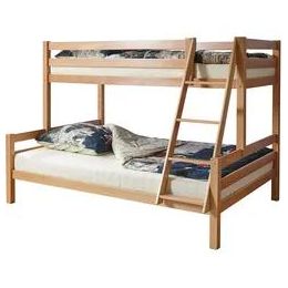Etagenbett Ticaa "Maxim", beige (buche massiv natur), B:148cm H:150cm L:208cm, Etagenbetten, Etagenbett, mit Rollrost, Buche