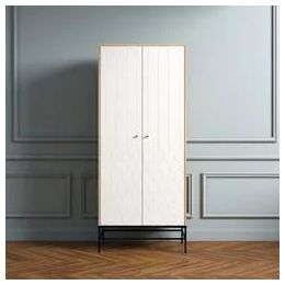 Dreht&uuml;renschrank Andas, braun (wei&szlig;, eiche), B:80cm H:190cm T:55cm, FSC-zertifizierter Holzwerkstoff, Schr&auml;nke, Dreht&uuml;renschrank, Fr&auml;sungen in den Fronten, goldene Griffe, Breite 80 cm, FSC