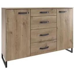 Kombikommode wimex "Detroit by fresh to go", beige (plankeneichefarben, raw steel), B:135cm H:92cm T:41cm, Sideboards, Kombikommode